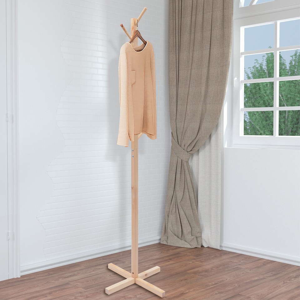 8 Hooks Wooden Coat Rack Stand Free Standing Tree Clothes Hanger Coat ...