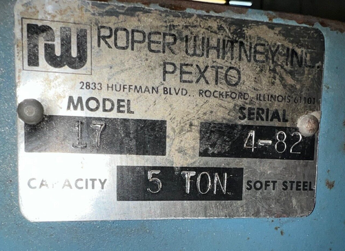 ROPER WHITNEY PEXTO BENCH PUNCH MODEL 17 5 TON CAPACITY 6-1/8" THROAT W ...