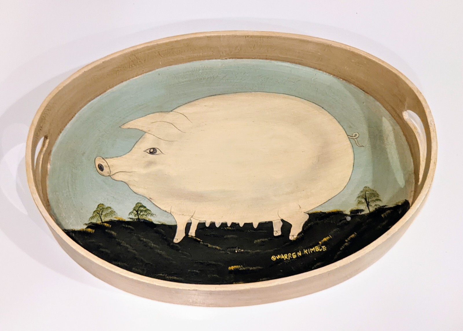 Warren Kimble Pig Hog Folk Art Painted Large Wood Serving Tray 20" x 14 ...