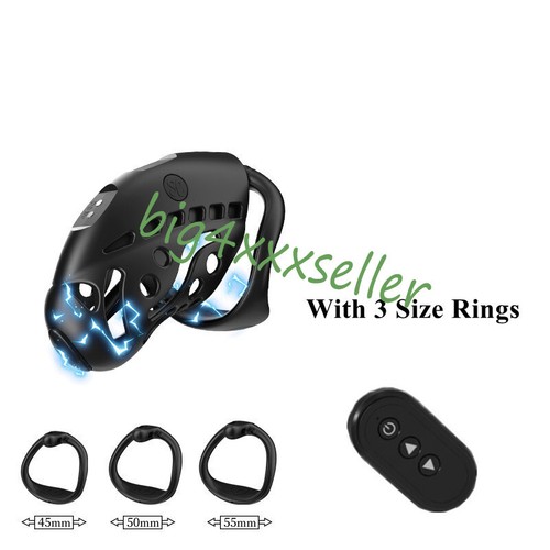 New Electri Cage Male Wireless Remote Control Chastity Belt 3 Rings ...