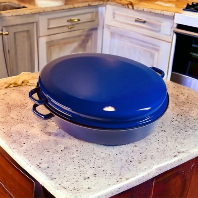 Vintage Large Blue Enamelware Roasting Pan | eBay
