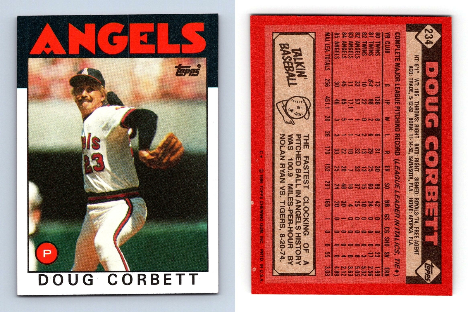 Doug Corbett - Angels #234 Topps 1986 Baseball Trading Card | eBay