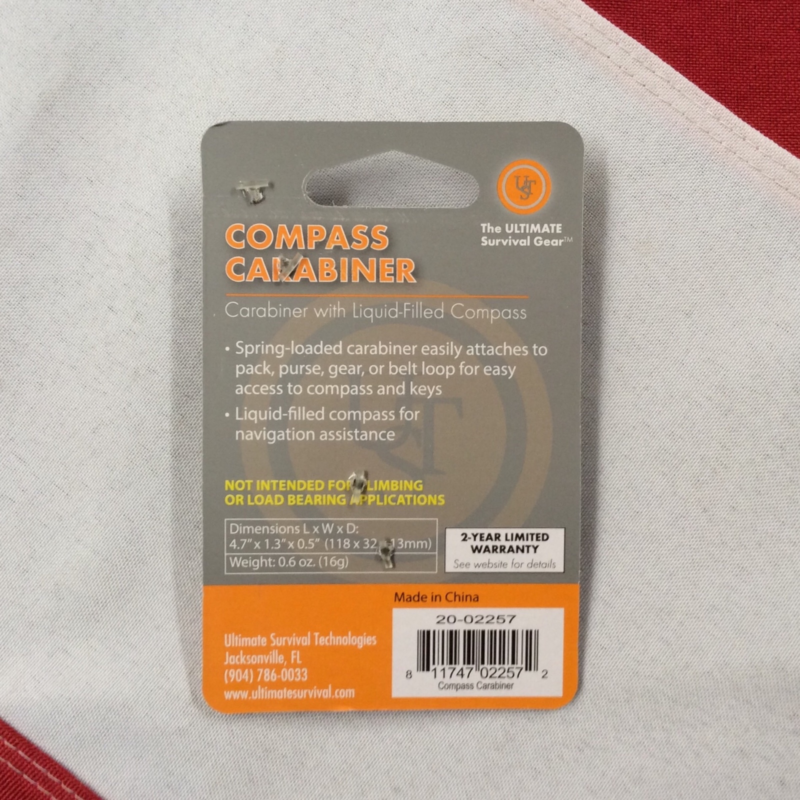 Key chain compass caribiner emergency survival prepper UST gear orange ...