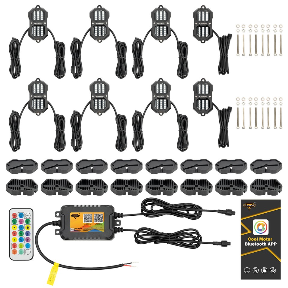10 Pods RGB LED Rock Light for Motorcycle Underglow Light Kit w/ Remote ...