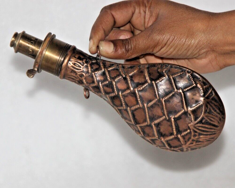 Vintage Victorian Style Small Miniature Brass Gun Powder Bottle/ Flask ...