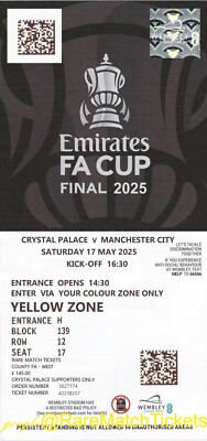 reproduction 2025 FA cup final CRYSTAL PALACE MANCHESTER C PERSONALISED ...