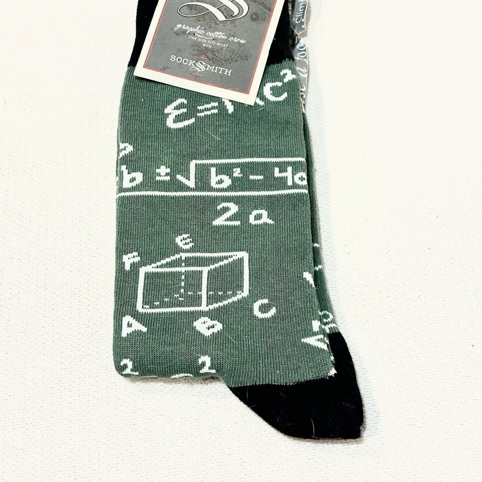 Men’s Math Socks with Formulas & Equations, One Size Fits Most, Green ...