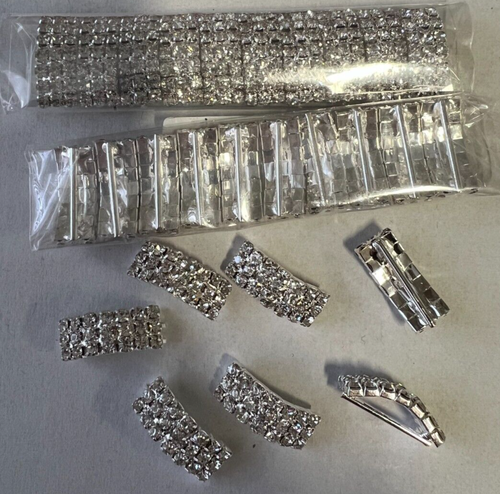 27 SILVER CRYSTAL Rhinestone Ribbon Sliders Buckle wedding craft A ...