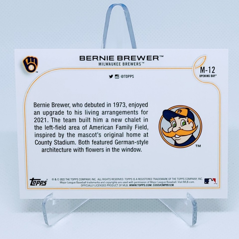 2022 Topps Opening Day Mascot Insert Bernie Brewer #M-12 Milwaukee ...