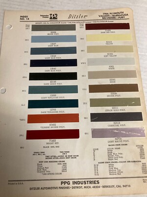 1966 PLYMOUTH AUTOMOTIVE P.P.G., DITZLER Exterior Paint Color Chip ORIG ...