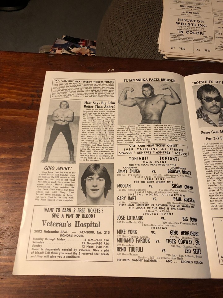 Vintage 06/03/1977 Houston, TX Paul Boesch Wrestling Program NWA/AWA ...