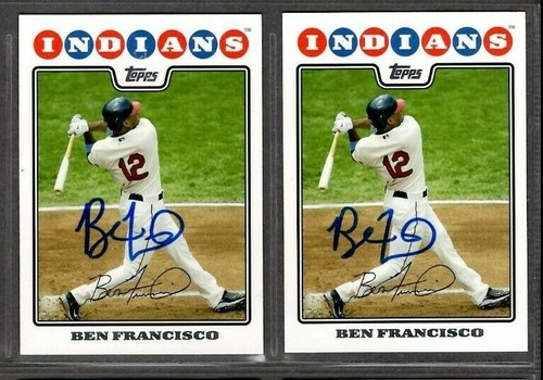 Lot (2) 2008 Topps #UH305 Ben Francisco Indians Signed Autograph (Y27 ...