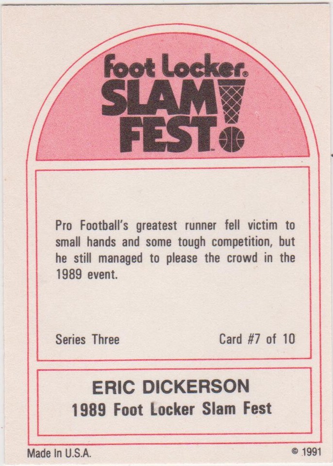 Eric Dickerson 1991 Foot Locker "Slam Fest" Insert Card | eBay