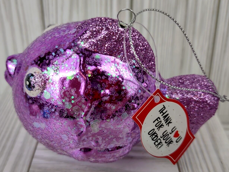 Fish Christmas Tree Ornament Hanging Glittery Holiday Ocean Sea Animal ...