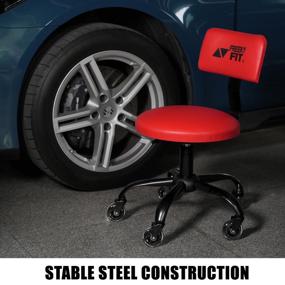 FreekyFit Rolling Shop Stool with Wheels Adjustable Height Heavy Duty ...
