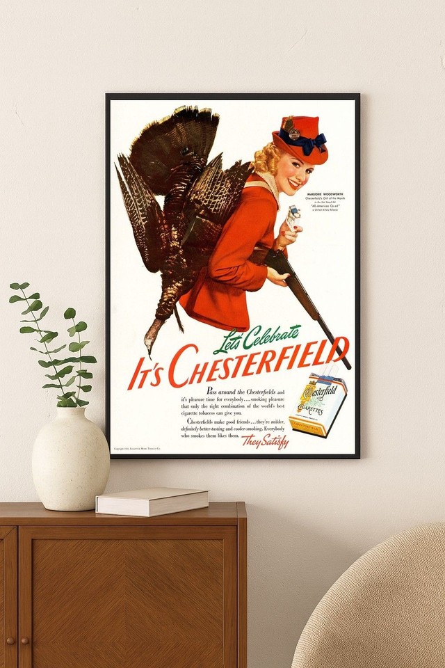 🎉 1940s Chesterfield Cigarettes Vintage Ad Poster - 24x36” 💎 | eBay