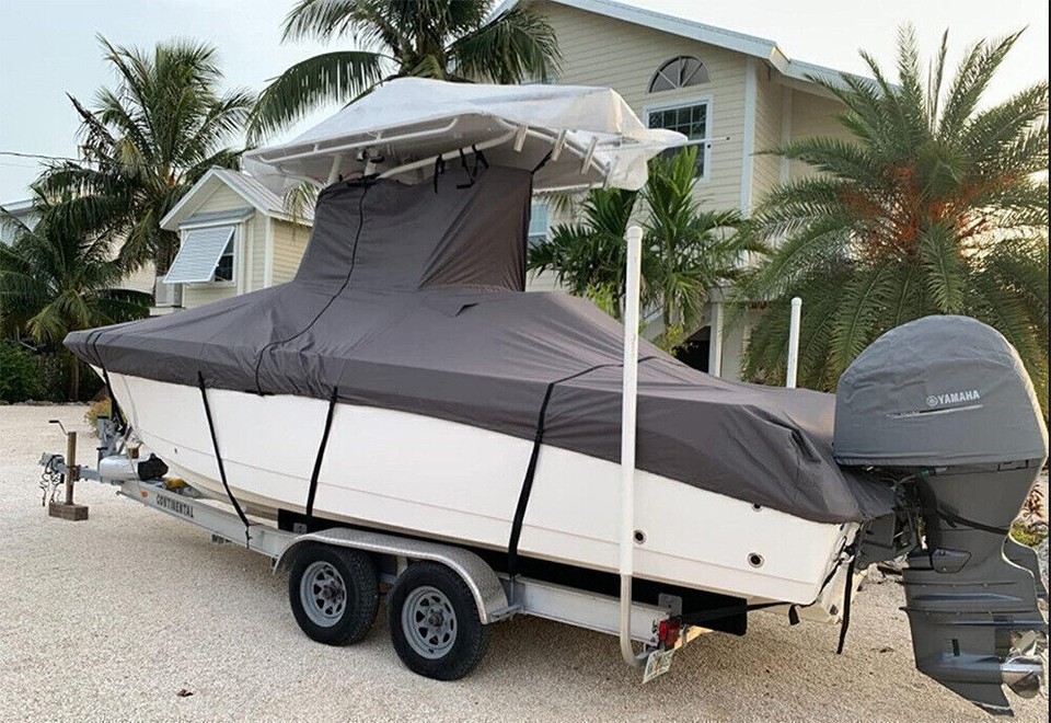 17-22FT 210D Heavy Duty Center Console T-Top Roof Boat Cover Waterproof ...