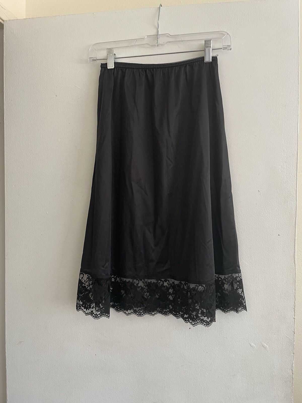 Vintage FORTUNE Black Half Slip With Lace 24” Long Si… - Gem