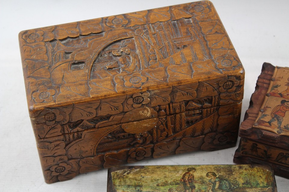 Antique / Vintage Boxes Inc Wooden Carved Renaissance Motifs Etc x 3 ...