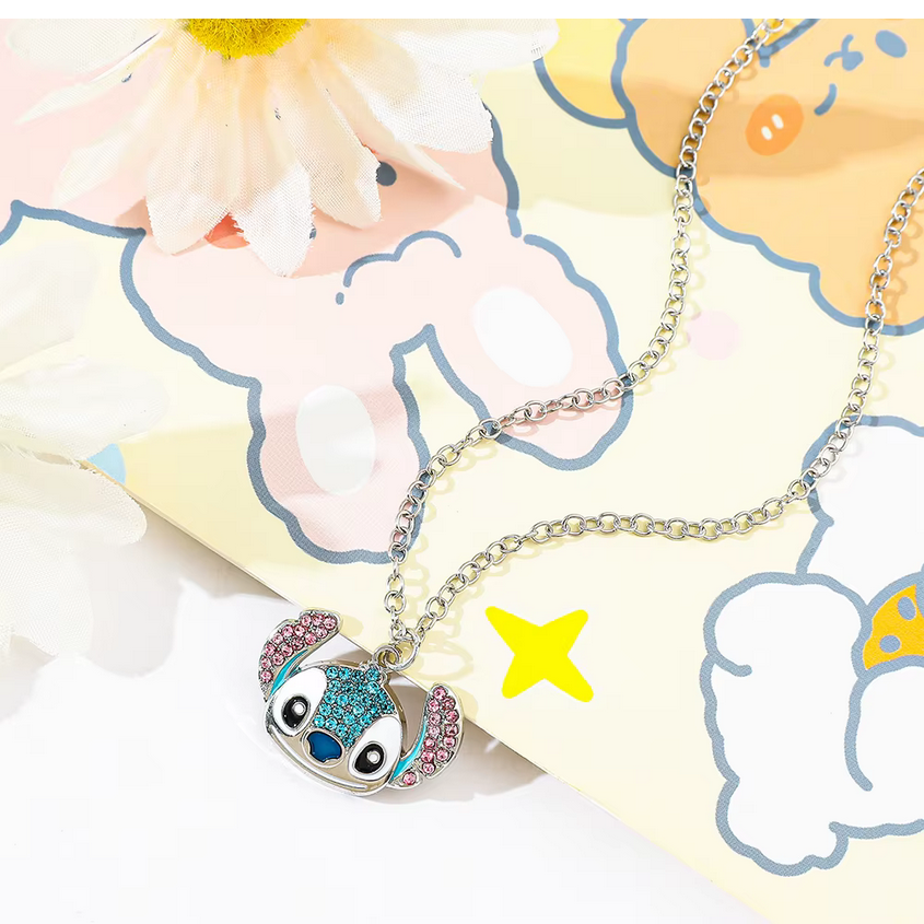 Cute Lilo and Stitch Bling Necklace Blue and Pink Gems New | eBay