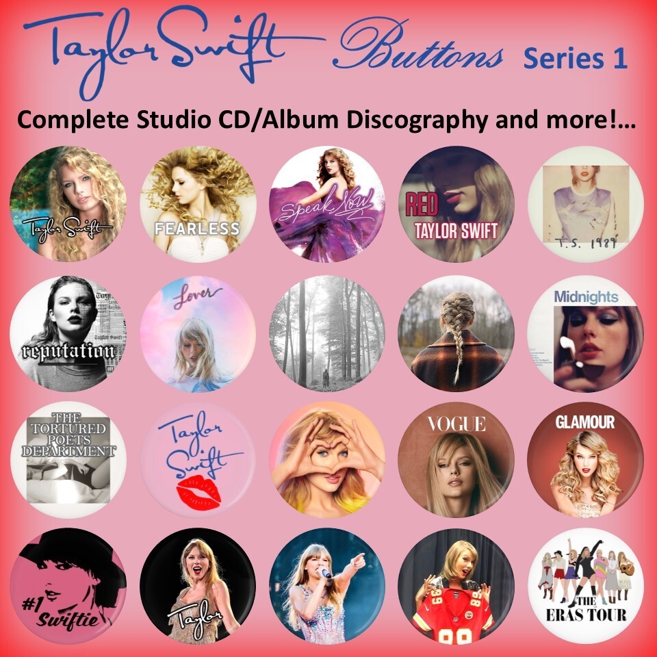TAYLOR SWIFT Buttons Pins Lot-Of-20 - Series 1 - Discography & More ...