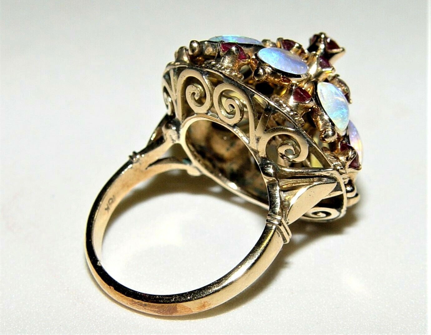 Antique 2.50CT(Est.) Ruby and Opal Dome filigree Ring 18K Rose Gold s-7 ...