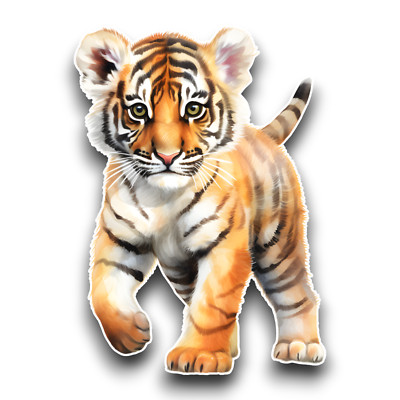 Cute Tiger Cub Watercolour Animal Vinyl Sticker Decal For Car Laptop ...