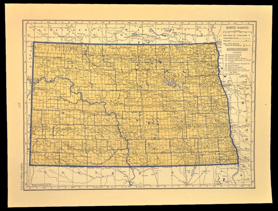 Vintage NORTH DAKOTA Map Railroad Depot Towns Historic Original Atlas ...
