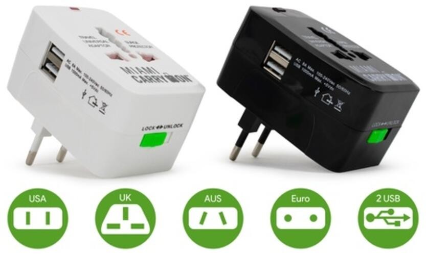 Miami Carry On Universal Travel Adapter 2 USB Ports All In One Unit | eBay