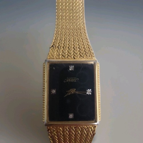 Vintage 1980 XAVIER QUARTZ WRIST WATCH Gold-Plated, black dial, diamond ...
