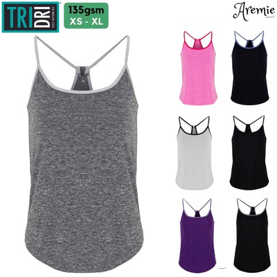 TriDri Womens Slim Racer Back Spaghetti Straps Vest Gym Fitness Running ...