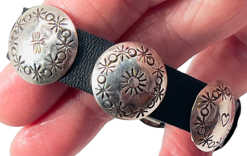 Southwest Sterling Silver Concho Leather Bracelet 5 Hand Stamped ...