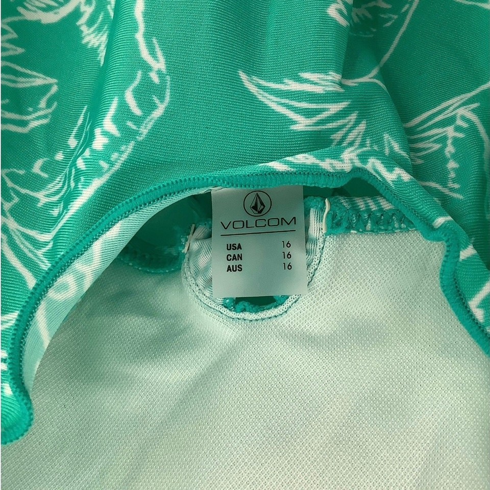 Volcom Girls 16 Aqua Island Hop One Piece Swimsuit Cutout Tropical ...