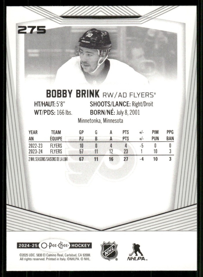 2024-25 O-Pee-Chee Bobby Brink Philadelphia Flyers #275 | eBay