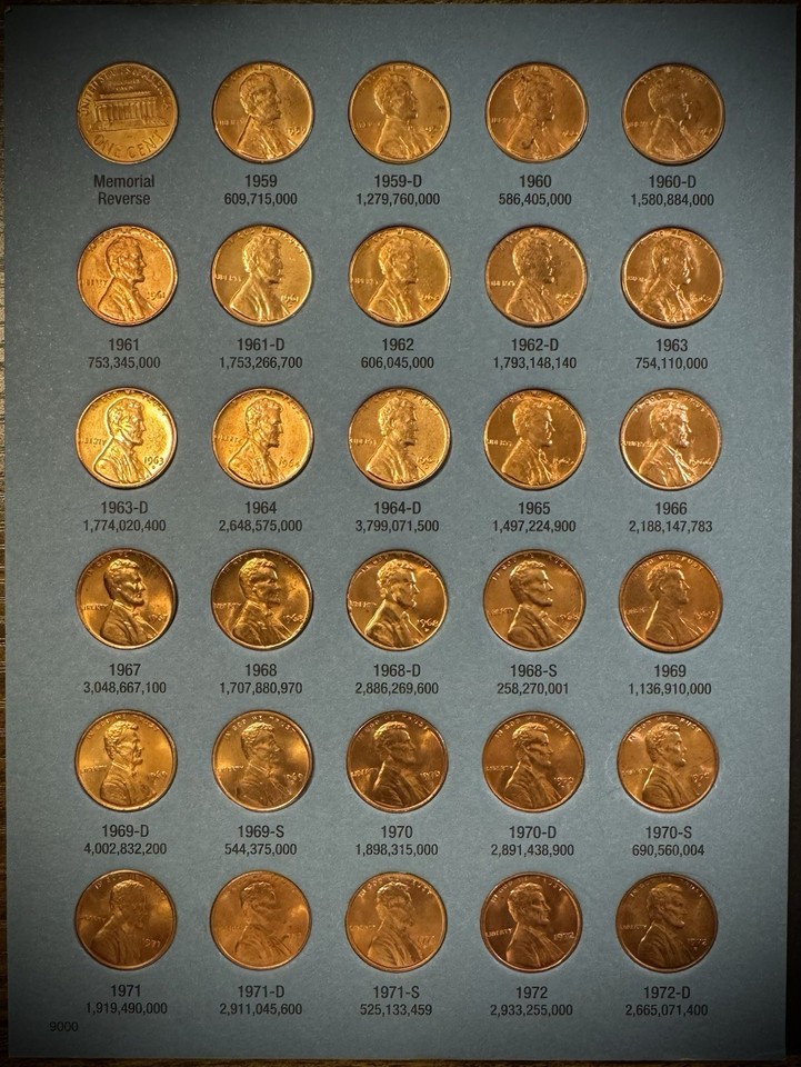1959-1998 P D BU Lincoln Memorial Cent Set New Whitman 90 Coins 1982 7 ...