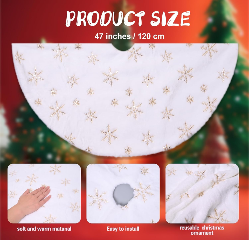 Christmas Tree Skirt, 120 Cm/48 Inches Fluffy Faux Fur White Christmas ...