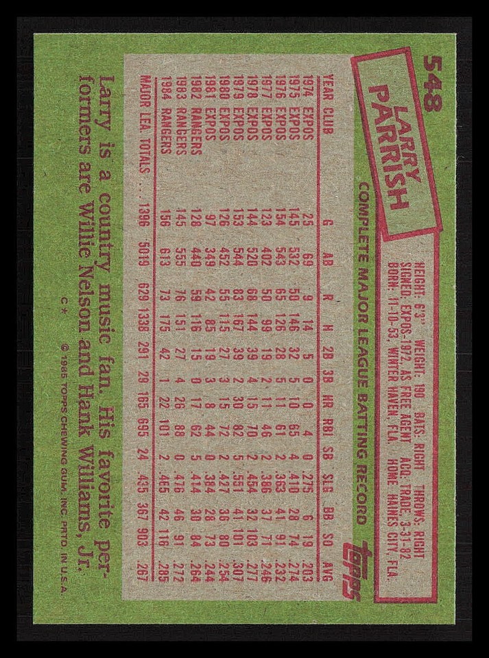 Larry Parrish 1985 Topps #548 Texas Rangers | eBay