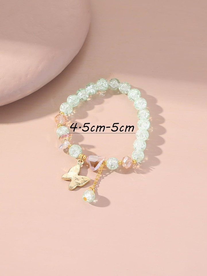 Pale Green Rhinestone Butterfly Charm Crystal Beaded Bracelet Stackable ...