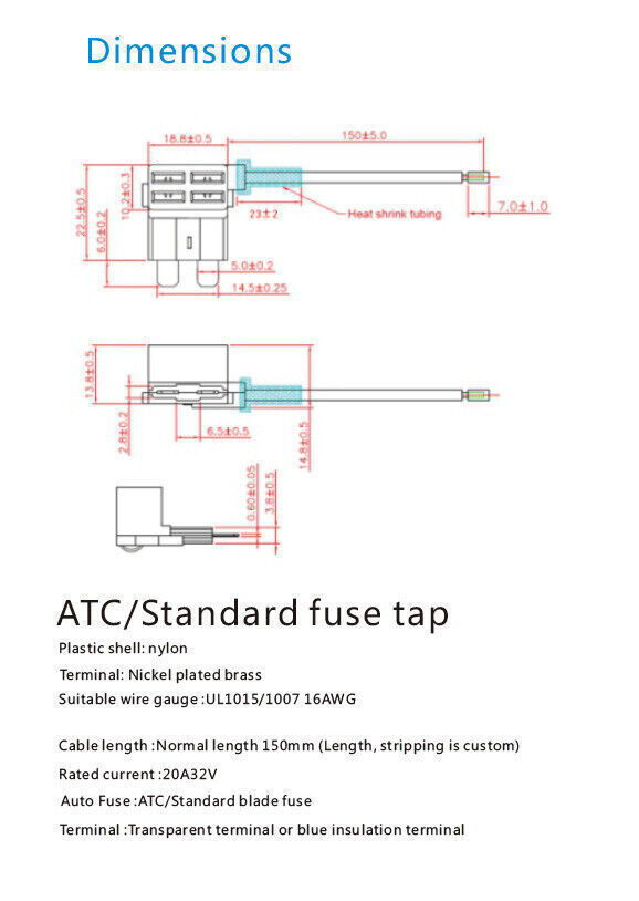 Standard Fuse Tap Dual Circuit Adapter 16 AWG Wire 12V 24V ATC/ATO ...