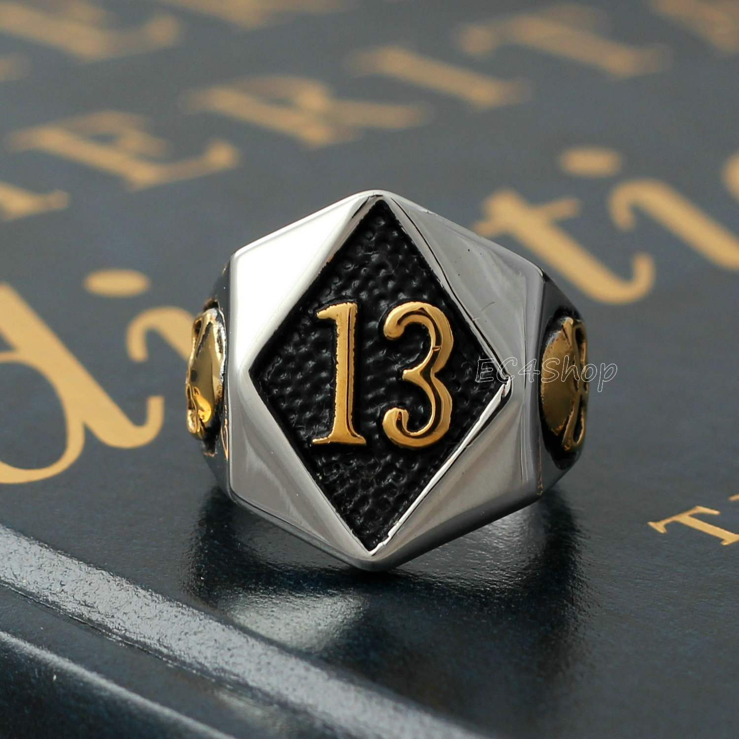 Number 13 Stainless Steel Skull Men Biker Ring Gothic Punk For Lucky ...