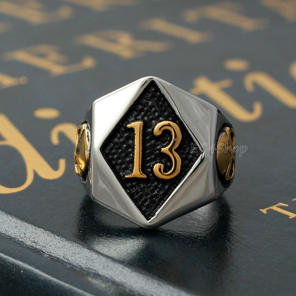 Number 13 Stainless Steel Skull Men Biker Ring Gothic Punk For Lucky ...
