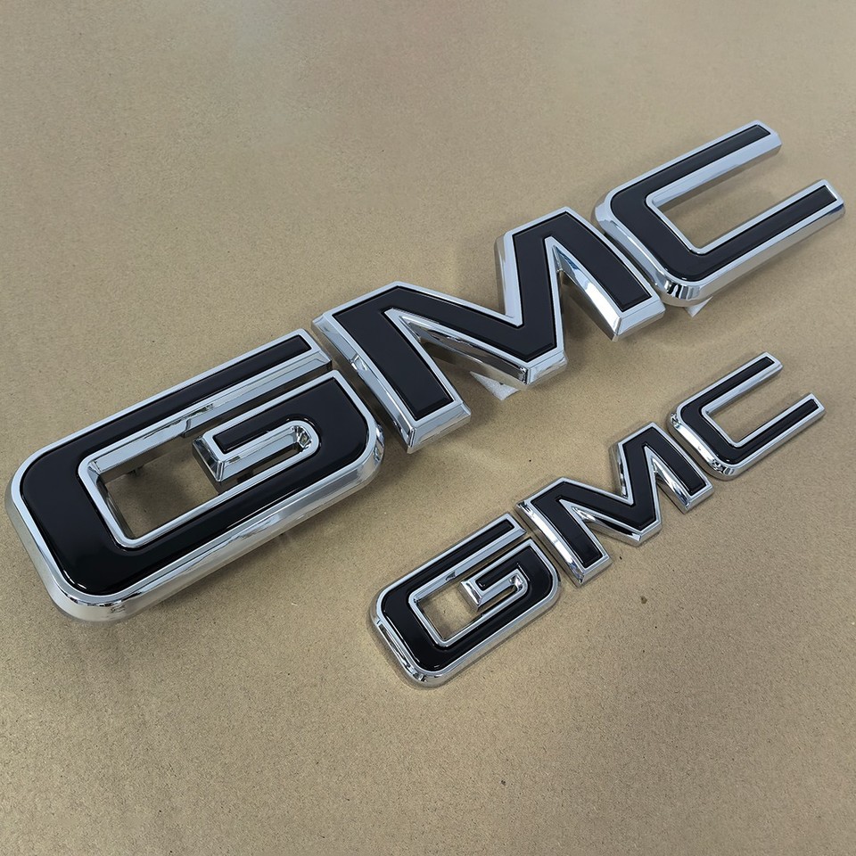 set 2 OEM Grille Rear GMC Emblem for 2021-2024 Yukon Gloss Chrome black ...