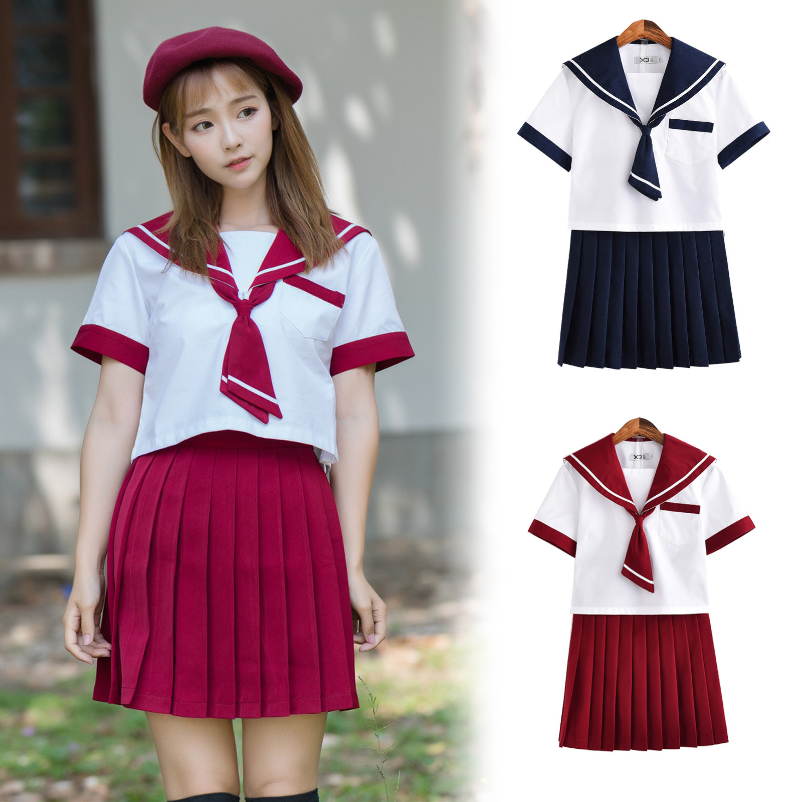 School Uniform JK Women Girl Short Sleeve Sailor Collar Costume Dress ...