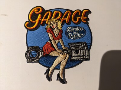 Patch Thermocollant Brodé Pin Up Garage Repair Bleu L9cm H10,5 Cm | eBay