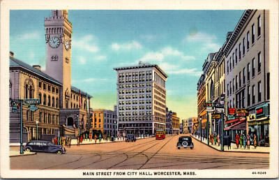 Worcester Massachusetts MA Main Street From City Hall Vintage Postcard ...