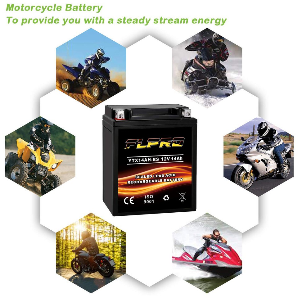 YTX14AH-BS Battery for Snowmobile Polaris IQ Touring/Trail/Trail ...