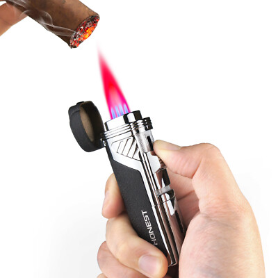 Cigar Torch Lighter 4 jet with Punch Windproof Mutifuctional Refillable ...