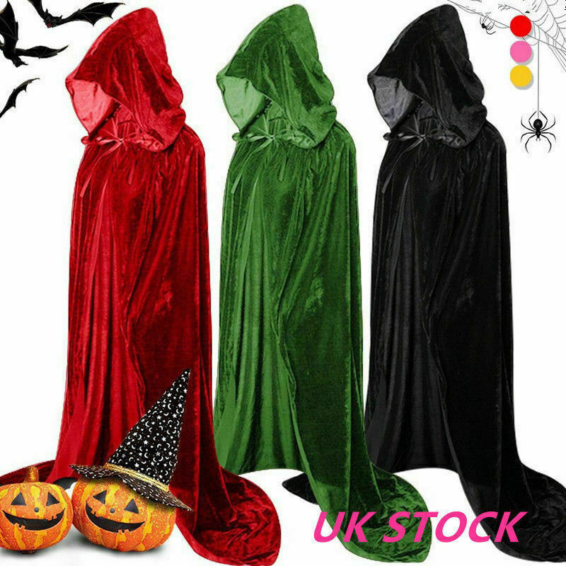 Halloween Adult Kids Hooded Robe Cloak Cape Velvet Party Vampire ...