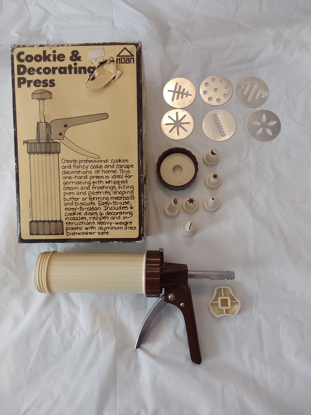 Vintage Hoan Cookie Press Decorating Gun With Attachments (Parts Only ...