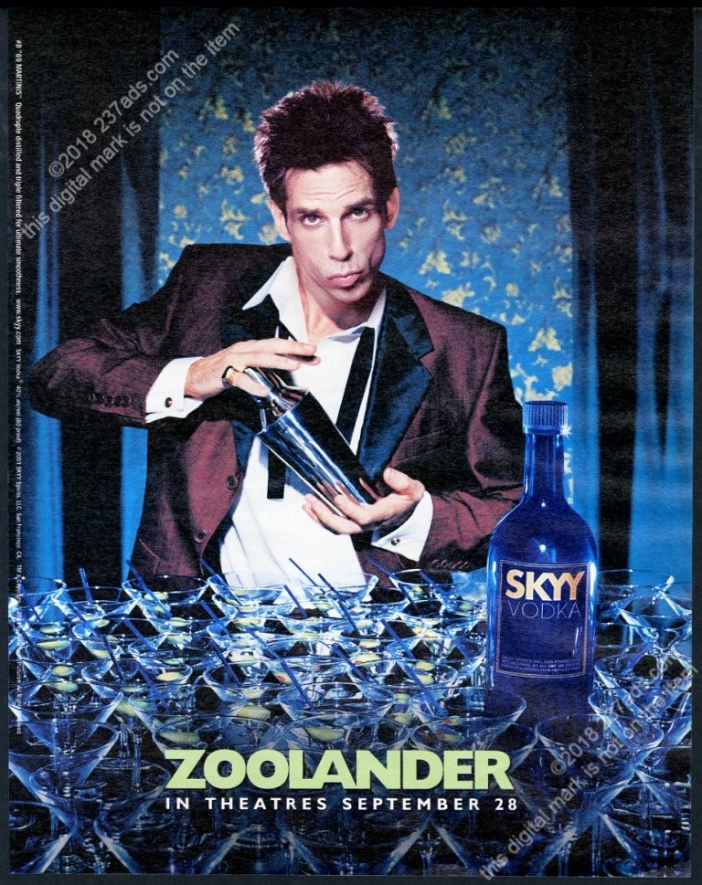 2001 Ben Stiller photo Zoolander movie release Skyy Vodka vintage print ...
